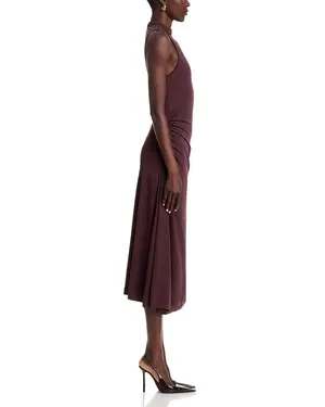 Hugo Boss Eylai Gathered Mock Neck Midi Dress