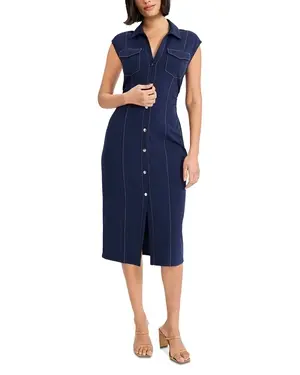 Maggy London Cap Sleeve Button Front Midi Dress