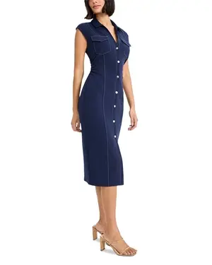 Maggy London Cap Sleeve Button Front Midi Dress