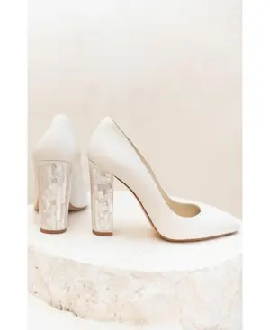FREYA ROSE Camille Pointed Toe Pearl Heel Pumps - Ivory