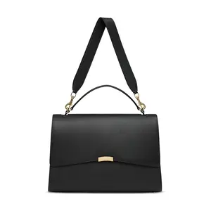 BY BANOO Signature Leather Briefcase - Black Silver