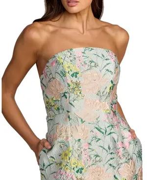 Mac Duggal Strapless Brocade Midi Dress With Pockets