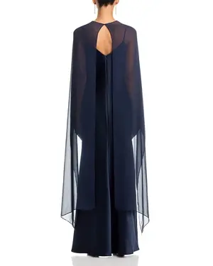 Aqua Long Satin Dress With Chiffon Overlay