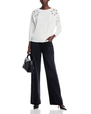 SIONI Flower Embellished Dolman Sleeve Sweater - Eggshell