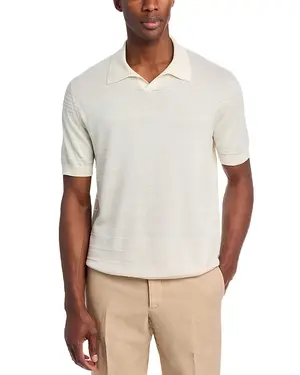 MAURIZIO BALDASSARI Tonal Stripe Knit Polo Shirt - Cream