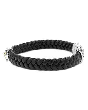 Lagos 18k Yellow Gold And Sterling Braided Leather Anthem Cross Bracelet