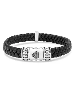 Lagos 18k Yellow Gold And Sterling Braided Leather Anthem Cross Bracelet