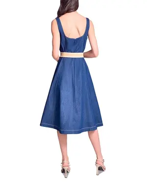 Karl Lagerfeld Paris Faux Denim Belted Midi Dress