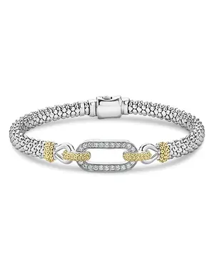 Lagos 18k Yellow Gold & Sterling Caviar Diamond Clip Bracelet - Silver