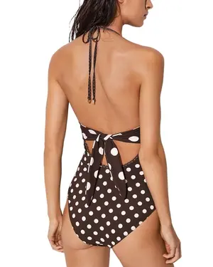 REISS Polka Dot Lattice Trim One Piece Swimsuit