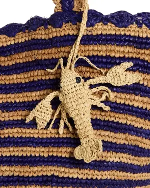 Aqua Stripe Fan Raffia Tote