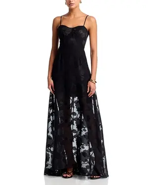 Aqua Jacquard Lace Up Maxi Dress - Black