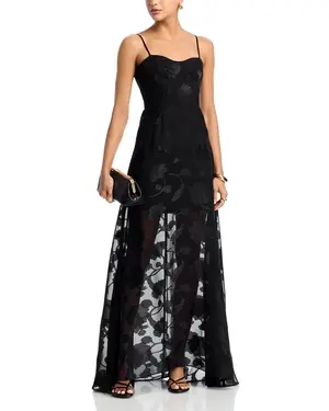 Aqua Jacquard Lace-up Maxi Dress