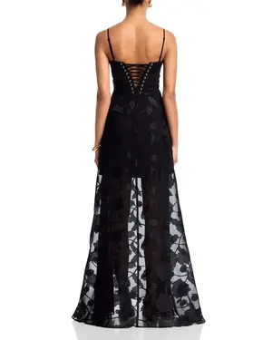Aqua Jacquard Lace-up Maxi Dress