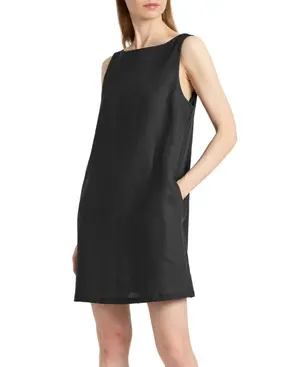 Santorelli Jaclyn Sleeveless Linen Shift Dress - Black