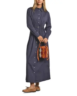 POINT Drawstring Waist Maxi Shirtdress - Navy