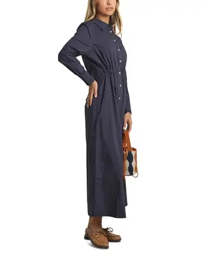 POINT Drawstring Waist Maxi Shirtdress - Navy