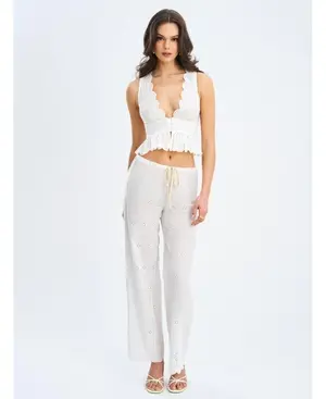 MISS CIRCLE NEW YORK Raina Cotton Eyelet Straight Pants