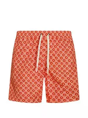 Altea Geometric-print Drawstring Swim Shorts - Orange