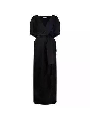 LES FILLES D'EVA Belted Puff-sleeve Maxi Dress