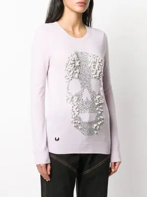 Philipp Plein Crystal And Pearl Skull Jumper