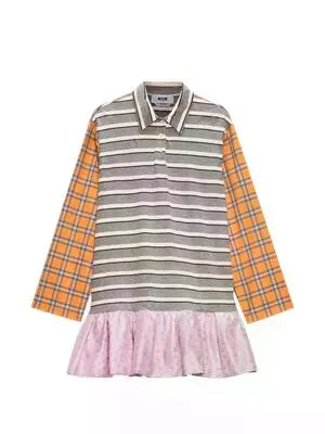MSGM Striped Check Panel Mini Dress