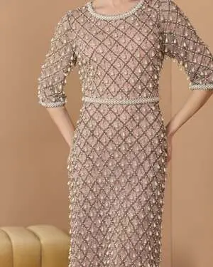 MAC DUGGAL COLLECTION Petite Pearl Embellished 3/4 Sleeve Gown