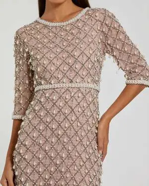 MAC DUGGAL COLLECTION Petite Pearl Embellished 3/4 Sleeve Gown