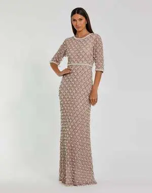 MAC DUGGAL COLLECTION Petite Pearl Embellished 3/4 Sleeve Gown