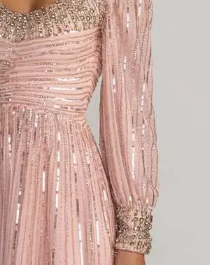Mac Duggal Embellished Long Sleeve Scoop Neck A-line Gown
