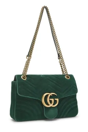 Gucci Velvet Marmont Matelassé Shoulder Bag - Green