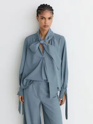 REISS Charlotte Tie-neck Blouse