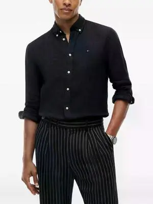 Tommy Hilfiger Washed Effect Embroidered-logo Shirt - Black