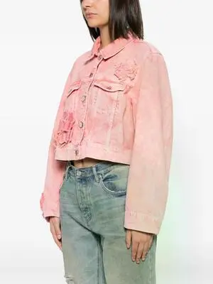 GANNI Floral-appliqué Cropped Denim Jacket