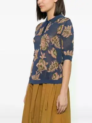 Etro Floral-intarsia Mesh-knit Polo Top