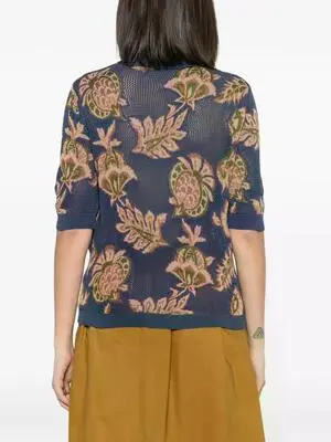 Etro Floral-intarsia Mesh-knit Polo Top
