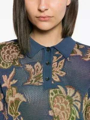 Etro Floral-intarsia Mesh-knit Polo Top