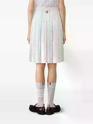 Thom Browne Madras Cotton Striped Pleated Skirt - Pink