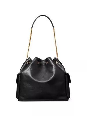 Tory Burch Large Charlie Quilted Drawstring Shoulder Bag - Black