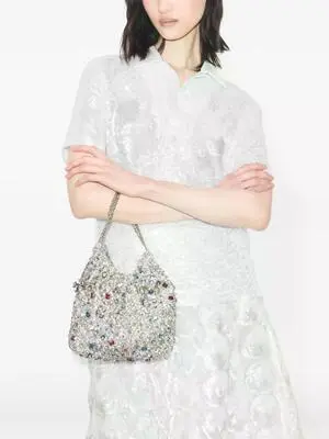 Tory Burch Mini Fleming Embellished Hobo Bag - Silver