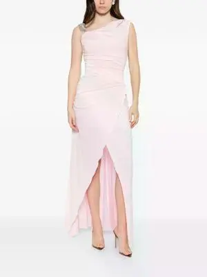 Amen Ruched Crystal-embellished Asymmetric Maxi Dress - Pink