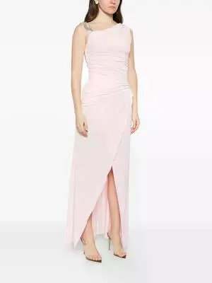 Amen Ruched Crystal-embellished Asymmetric Maxi Dress - Pink