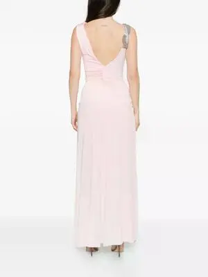Amen Ruched Crystal-embellished Asymmetric Maxi Dress - Pink
