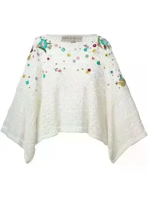 Emilio Pucci Embroidered Crochet Poncho - White