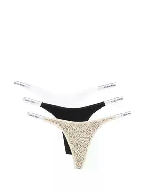 Calvin Klein Logo-waistband Thongs - Black