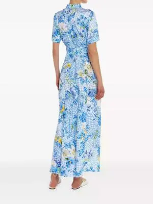 MARY KATRANTZOU Floral-print Gingham Maxi Dress - Blue