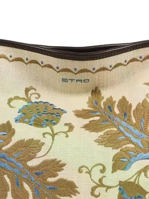 Etro Floral-embroidered Leather-trimmed Tote Bag - Neutrals