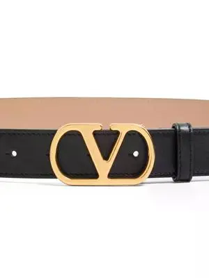 Valentino Garavani Vlogo Signature Reversible Shiny Calfskin Belt - Black