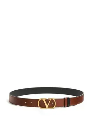 Valentino Garavani Vlogo Signature Reversible Shiny Calfskin Belt 30mm / 1.2 - Brown