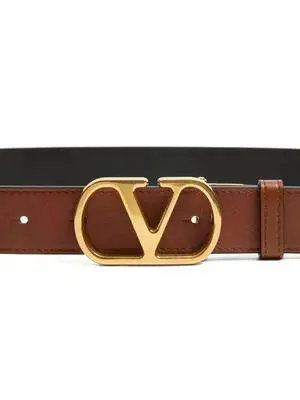Valentino Garavani Vlogo Signature Reversible Shiny Calfskin Belt 30mm / 1.2 - Brown